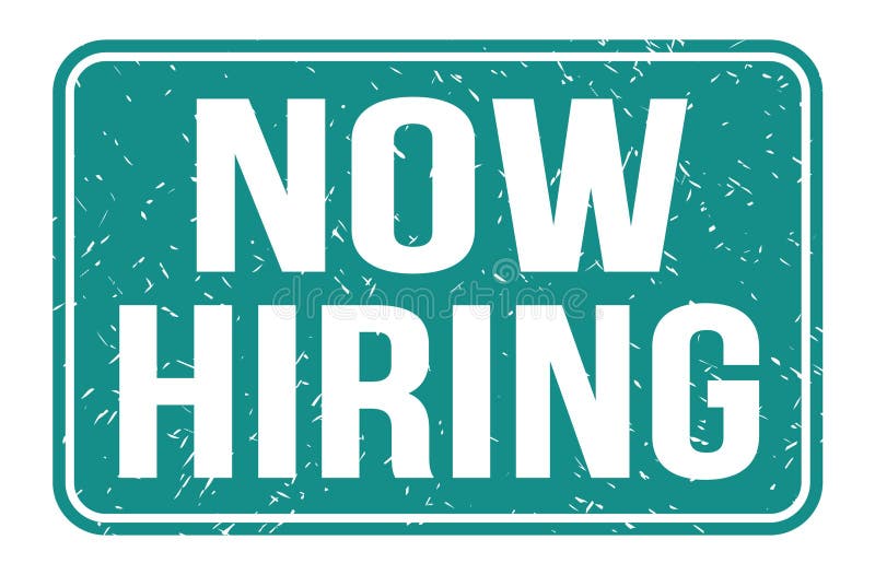 NOW HIRING, Words on Blue Rectangle Stamp Sign Stock Illustration ...