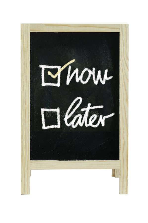 Do it Now or Later with Checkbox and Red Check on Blackboard Stock ...