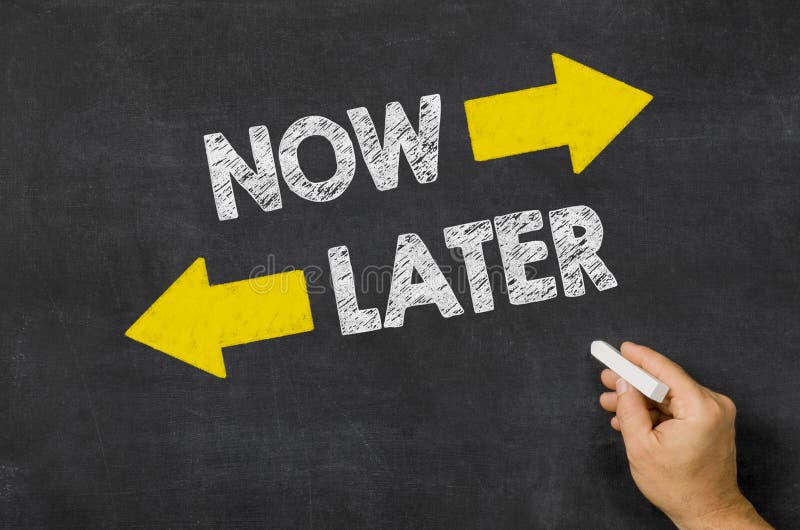 Now or Later stock photo. Image of decide, chalkboard - 357632246