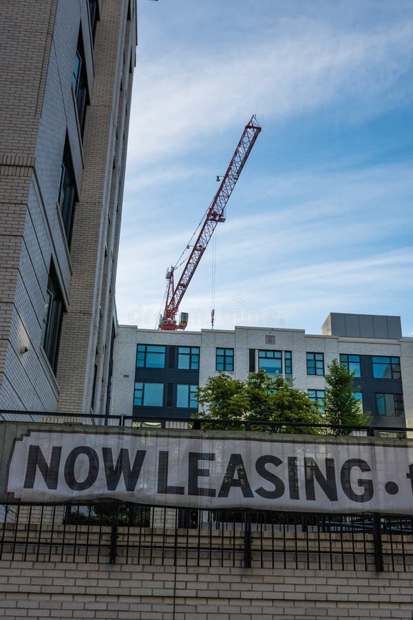 Now Leasing Sign and Newly Built Apartments Stock Image - Image of ...