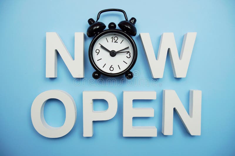 Now Open Alphabet Letters on Blue Background Stock Image - Image of ...