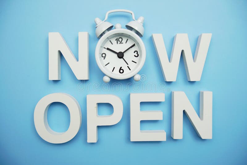 Now Open Alphabet Letters on Blue Background Stock Photo - Image of ...