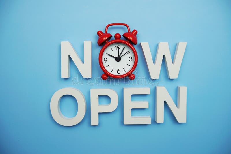 Now Open Alphabet Letters on Blue Background Stock Image - Image of ...