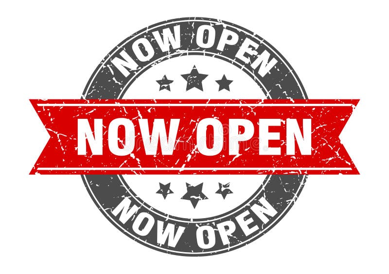 Now Open Round Stamp with Ribbon. Label Sign Stock Vector ...