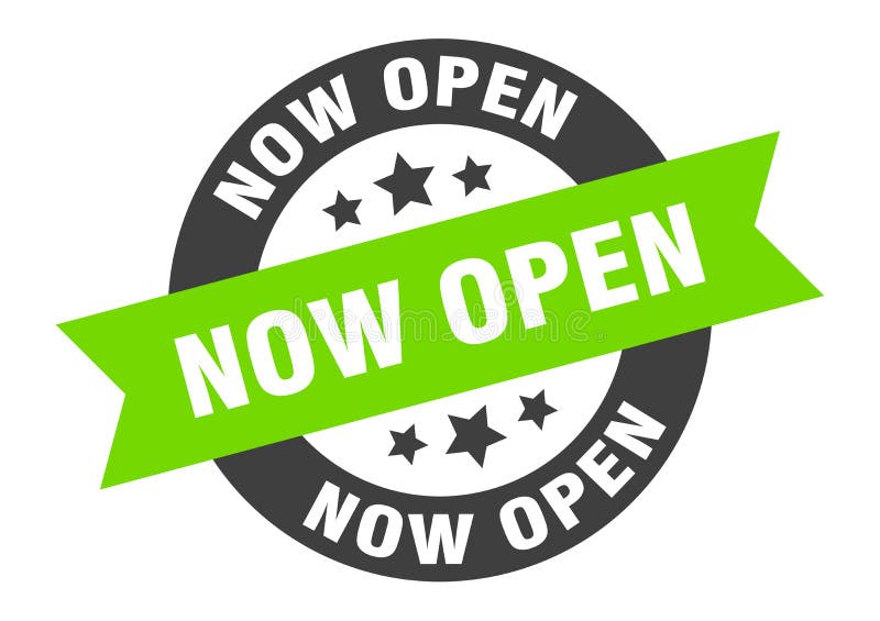 Now Open Sign. Round Ribbon Sticker. Isolated Tag Stock Vector ...