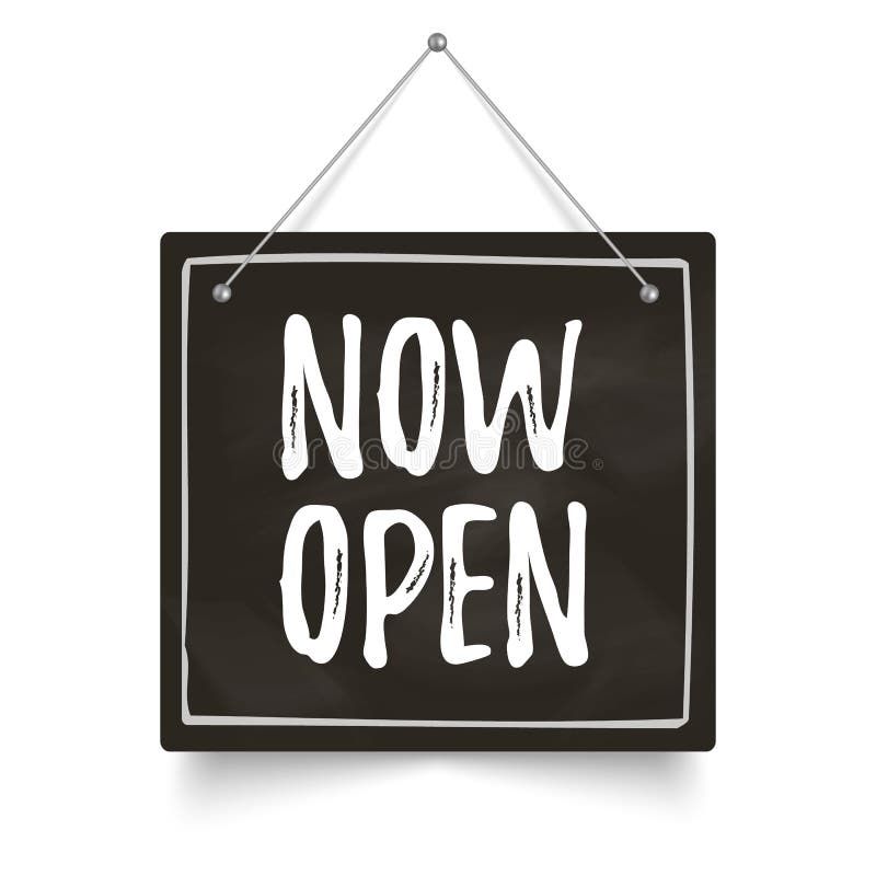 Now Open signboard. stock vector. Illustration of blackboard - 215402527
