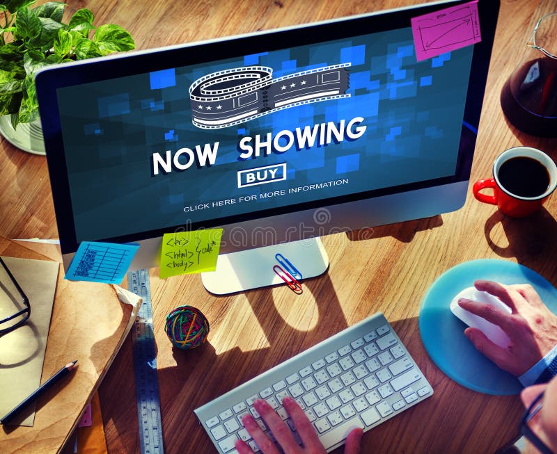 Now Showing Announcement Entertainment Time Concept Stock Image - Image ...