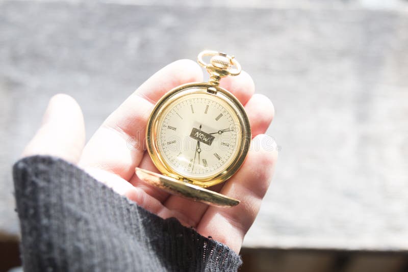Now, Time Concept. Text and Pocket Watch. Stock Image - Image of clock ...