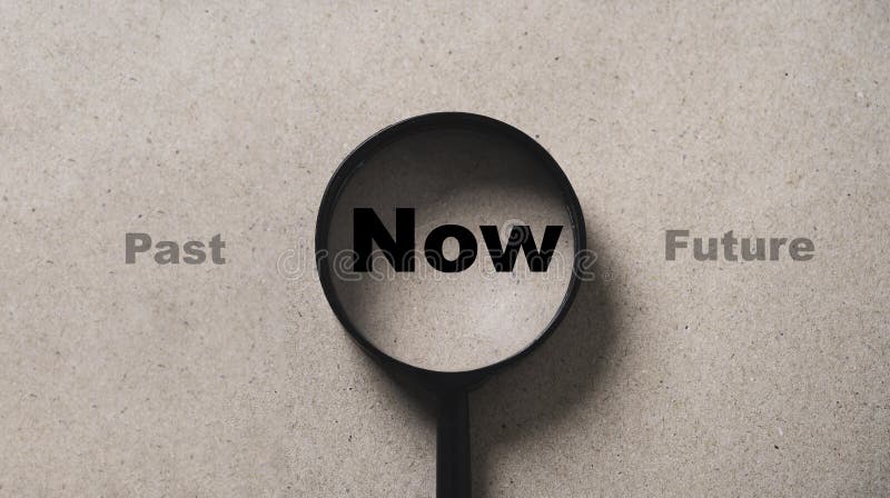 Now Wording Inside of Magnifier Glass on Brown Background for Focus ...