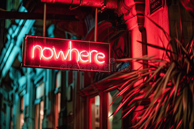 Nowhere Neon Illuminated Sign at Night - AI Generated Stock ...