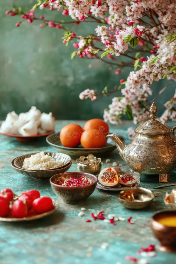 Nowruz Celebration with Traditional Iranian Tea Set and Holiday ...