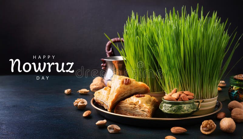 Nowruz Poster Design with Novruz Setting Table Decoration Stock ...