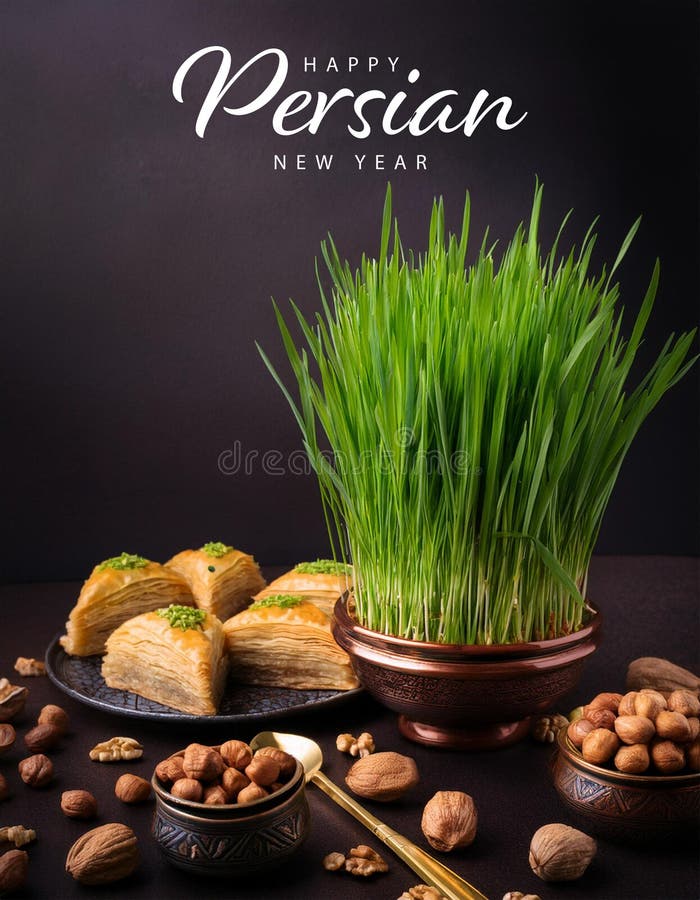 Nowruz Poster Design with Novruz Setting Table Decoration Stock ...