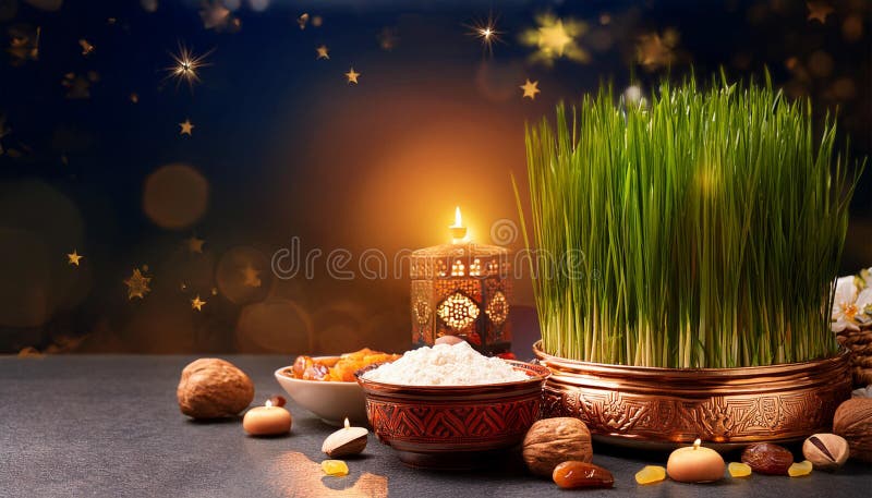 Nowruz Poster Design with Novruz Setting Table Decoration Stock ...