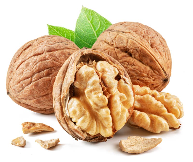 Nozes De Noz E Folhas Verdes Isoladas Em Fundo Branco Foto de Stock ...