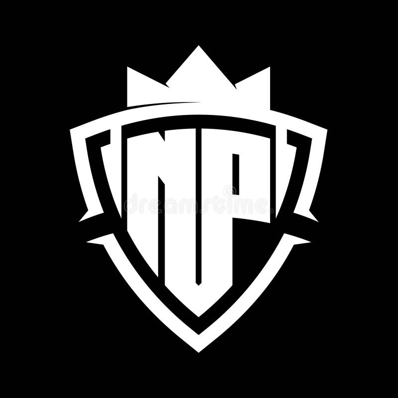 NP Letter Monogram with Triangle Curve Shield Shape with Crown White ...