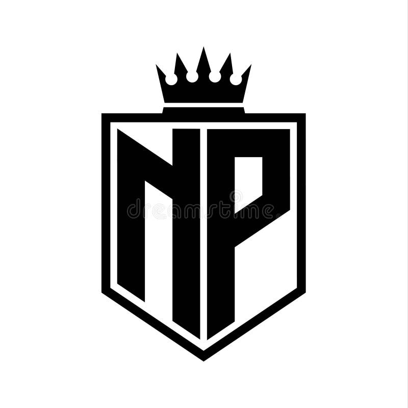 NP Logo Monogram Bold Shield Geometric Shape with Crown Outline Black ...
