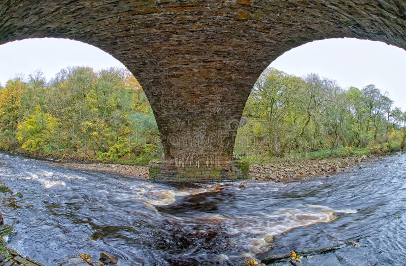 Fish Eye View of a Stone Bridge Over the River Swale. Gunnerside ...