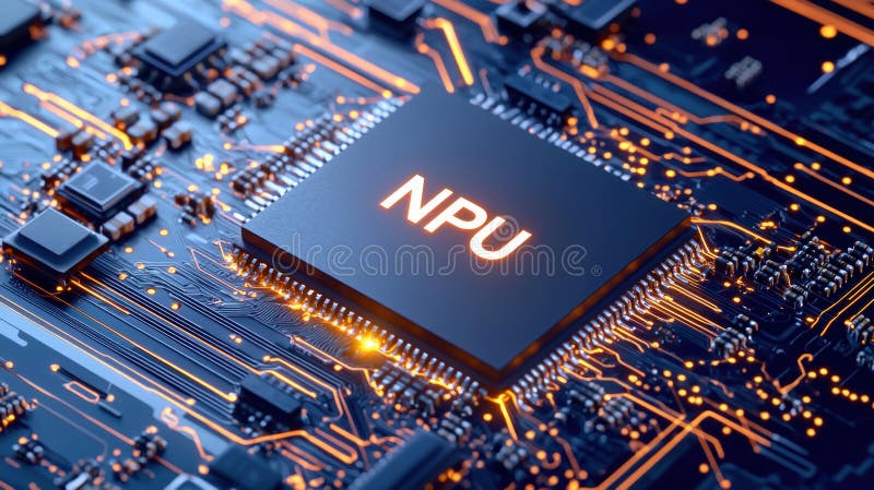 NPU Chip on a High-Tech Circuit Board with Glowing Connections Stock ...