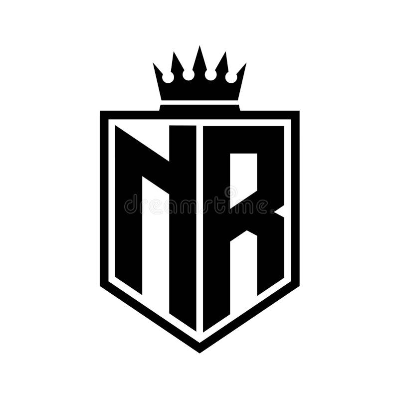 NR Logo Monogram Bold Shield Geometric Shape with Crown Outline Black ...