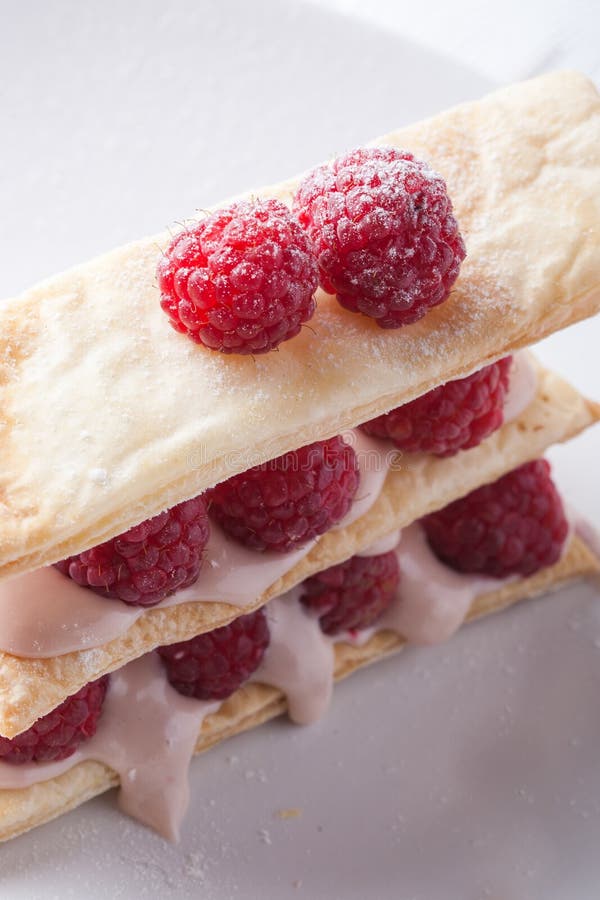 Raspberry Mille Feuille Dessert on White Background Stock Photo - Image ...