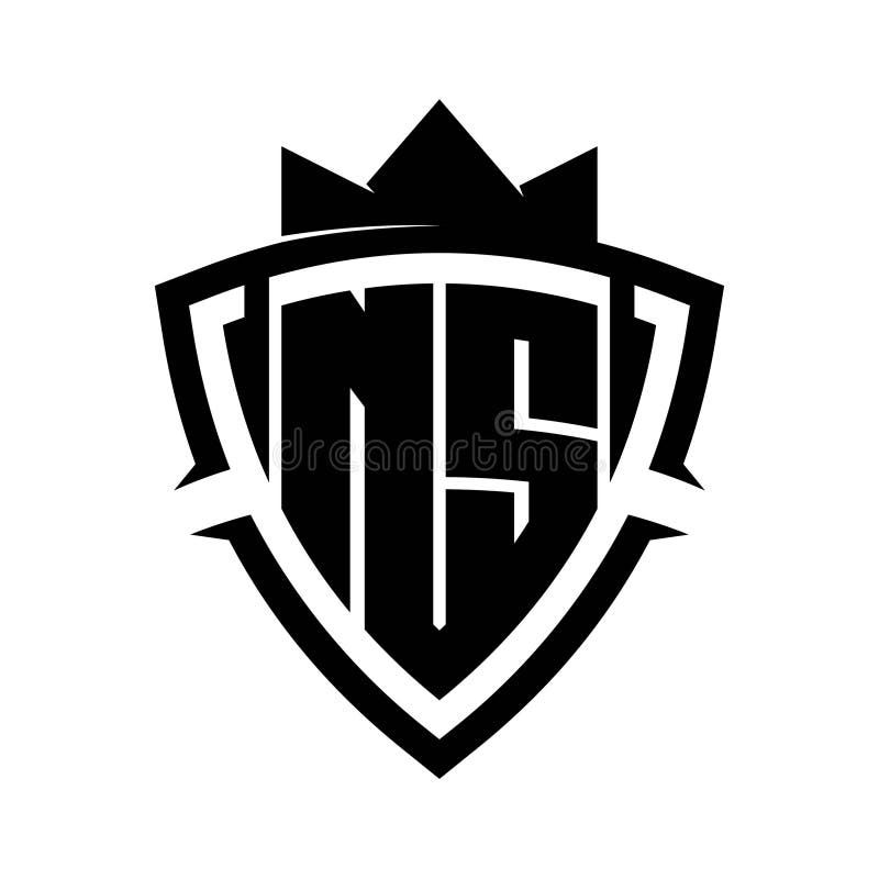 NS Letter Bold Monogram Triangle Curve Shield Shape with Crown Black ...