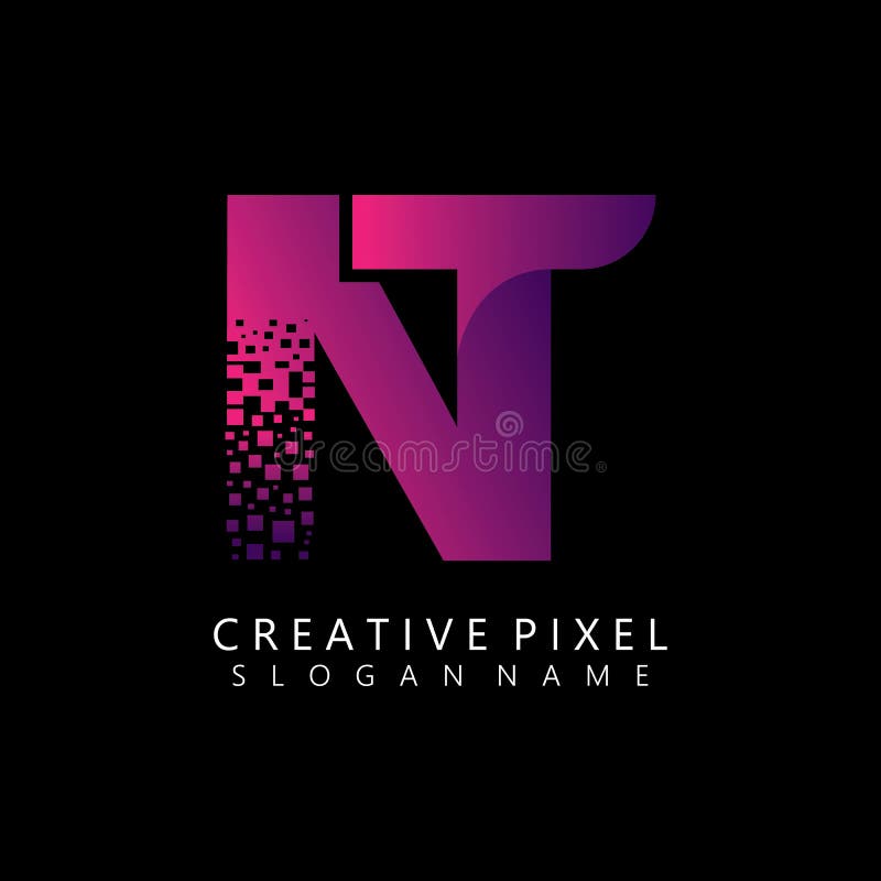 NT Initial Logo Design with Digital Pixels Colors Illustration Vector ...