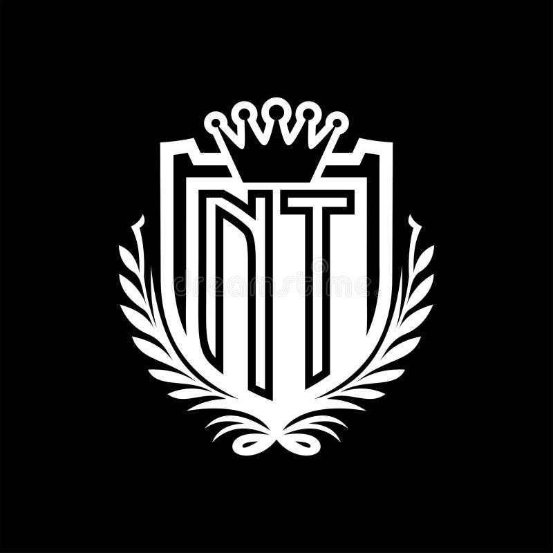 NT Letter Logo Heraldic Shield Shape with Crown on Black Background ...