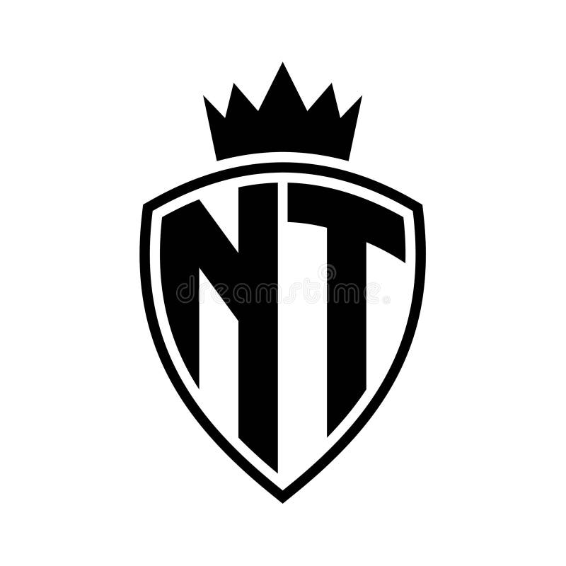 NT Letter Monogram Shield and Crown Outline Shape with Black and White ...