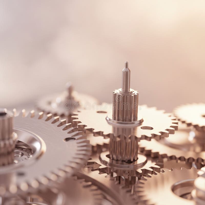 Nterlocking Metal Gears with Precise Teeth are Meshed Together, Forming ...