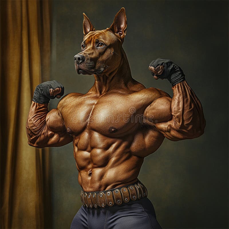Nthropomorphic Dog Bodybuilder Flexing Muscles in Dramatic Pose Stock ...