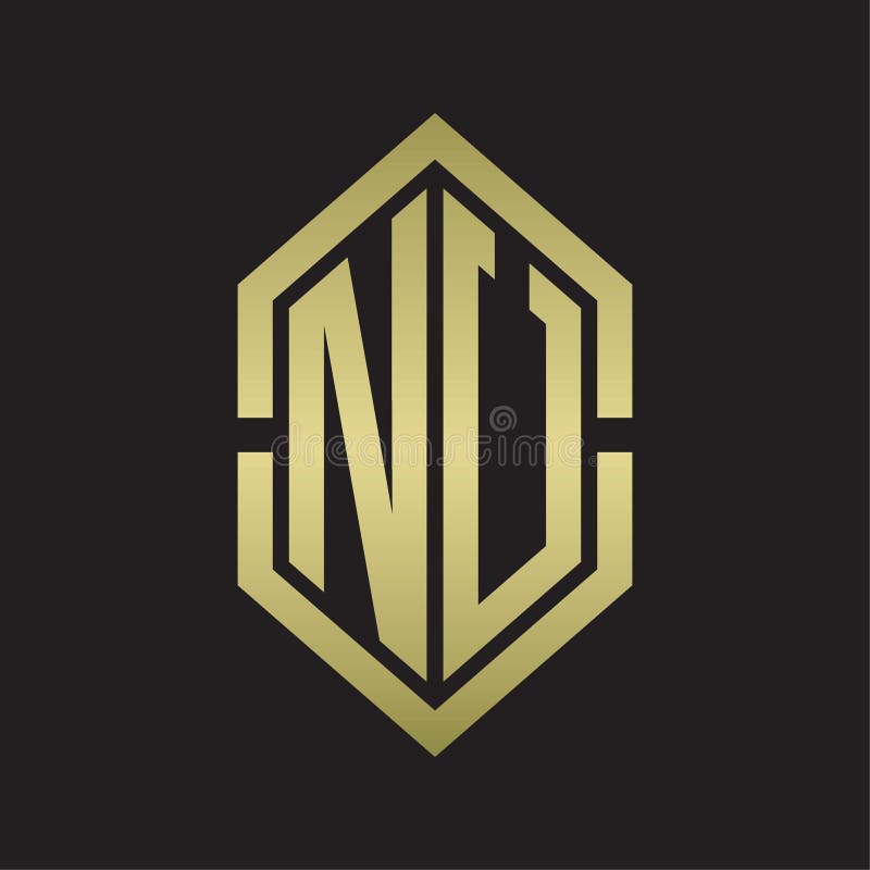 NU Logo Monogram with Hexagon Shape and Outline Slice Style with Gold ...