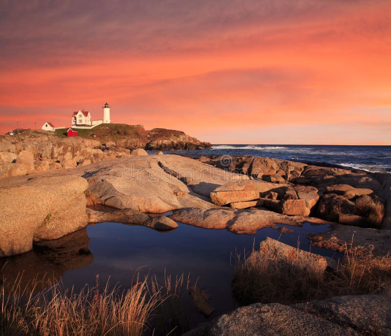 Nubble Lighthouse stock image. Image of rocks, maritime - 7226989