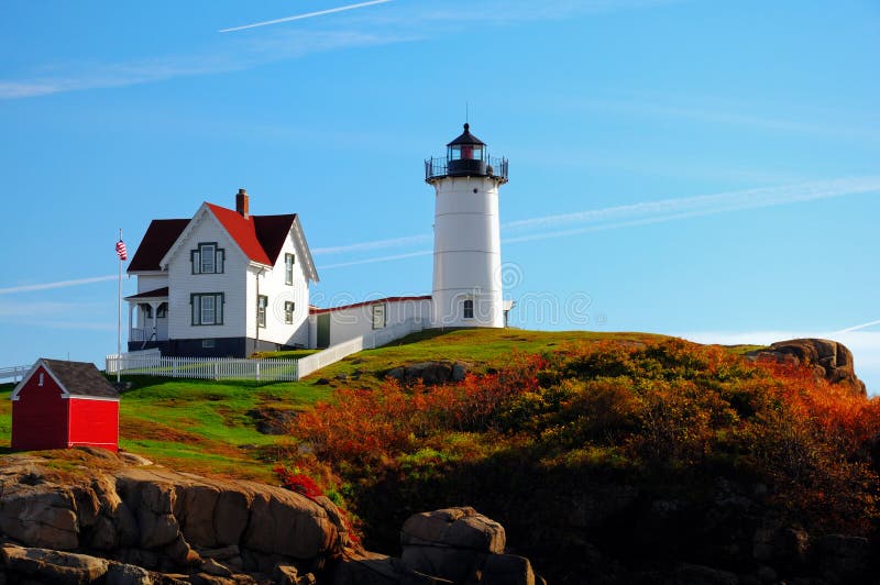 Nubble Lighthouse stock image. Image of rocks, maritime - 7226989
