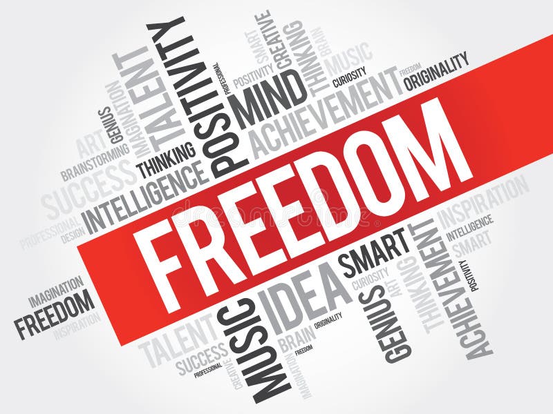 Collage De La Palabra De Libertad En La Nube Stock de ilustración ...