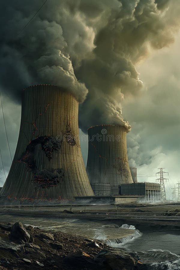 Nuclear Atomic Energy Plant Standing at Nature Stock Illustration ...