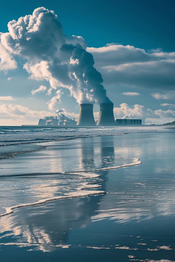 Nuclear Atomic Energy Plant Standing at Nature Stock Illustration ...