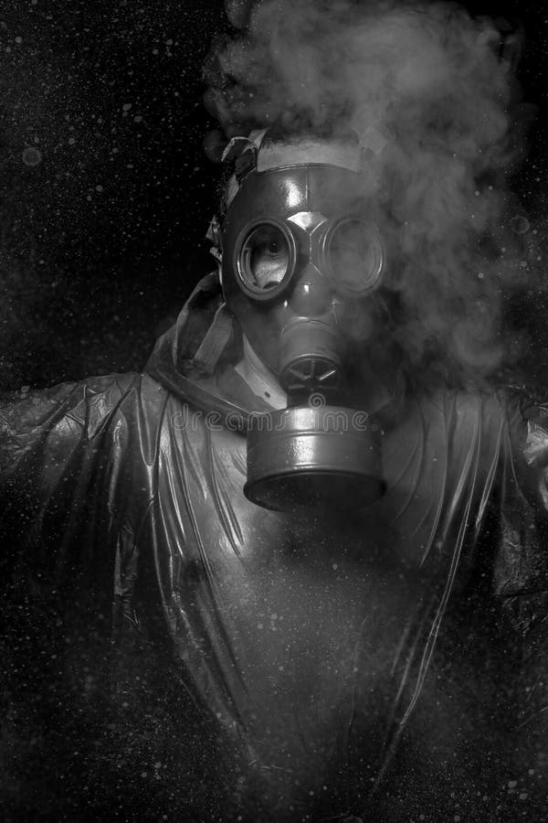 Nuclear Attack. a Man in a Gas Mask in the Smoke Stock Image - Image of ...