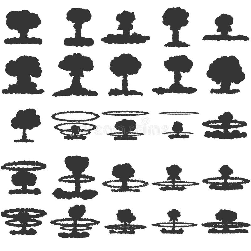 Nuclear Blast Explosion Smoke Set Vector Black Icon on White. Stock ...