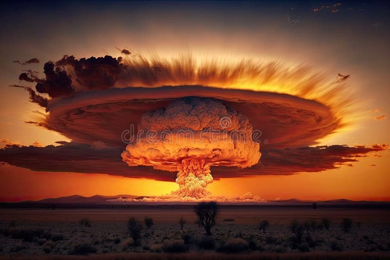 Nuclear Blast, with Mushroom Cloud Visible, in Stunning Sunset Sky ...