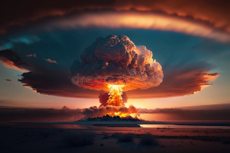 Nuclear Blast, with Mushroom Cloud Visible, in Stunning Sunset Sky ...
