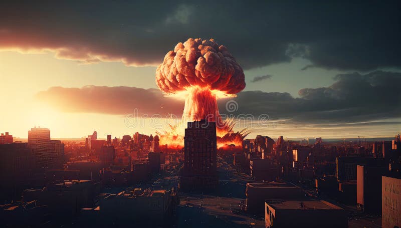 A Nuclear Blast Rocks the Urban Landscape. City Under Attack Stock ...