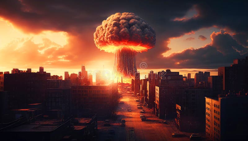 A Nuclear Blast Rocks the Urban Landscape. City Under Attack Stock ...