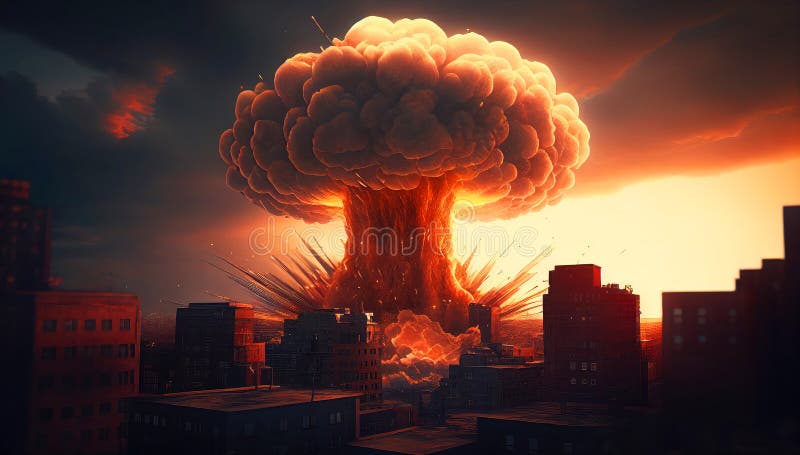 A Nuclear Blast Rocks the Urban Landscape. City Under Attack Stock ...