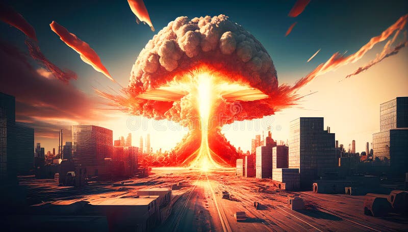 A Nuclear Blast Rocks the Urban Landscape. City Under Attack Stock ...