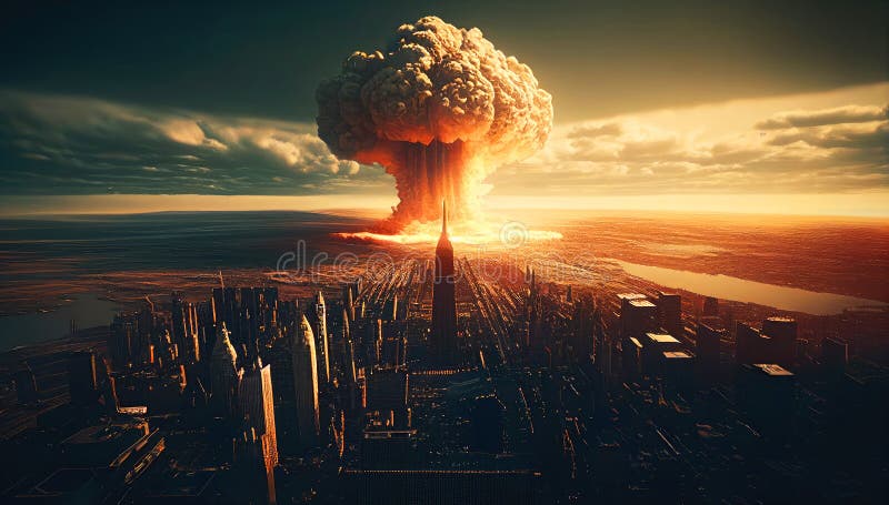 A Nuclear Blast Rocks the Urban Landscape. City Under Attack Stock ...