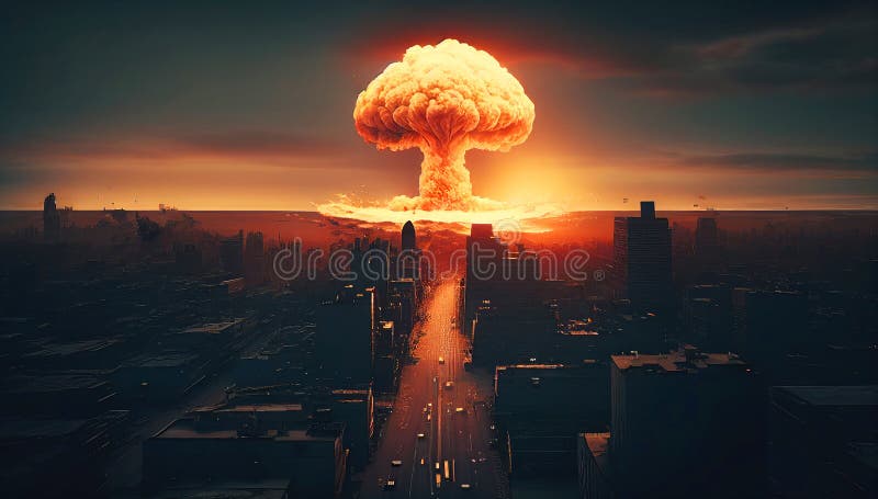 A Nuclear Blast Rocks the Urban Landscape. City Under Attack Stock ...
