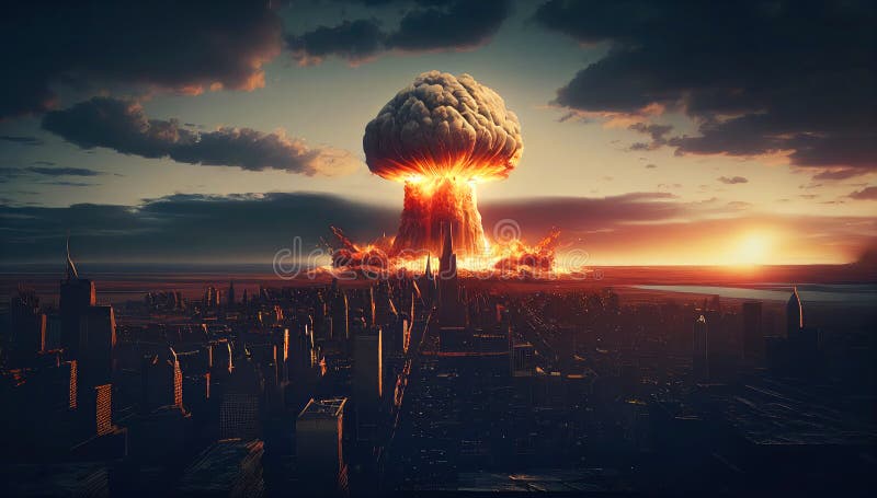 A Nuclear Blast Rocks the Urban Landscape. City Under Attack Stock ...