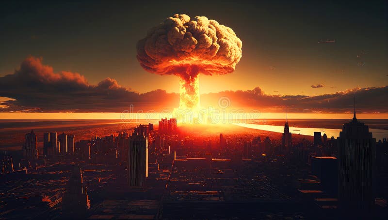 A Nuclear Blast Rocks the Urban Landscape. City Under Attack Stock ...