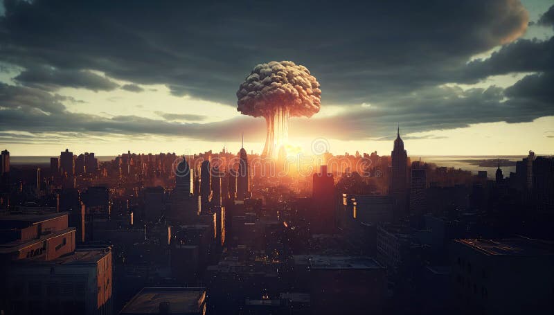 A Nuclear Blast Rocks the Urban Landscape. City Under Attack Stock ...